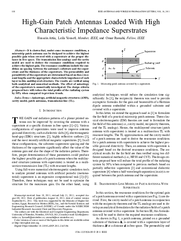 (PDF) High-Gain Patch Antennas Loaded With High Characteristic ...