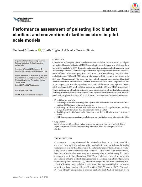 (PDF) Performance assessment of pulsating floc blanket clarifiers and ...