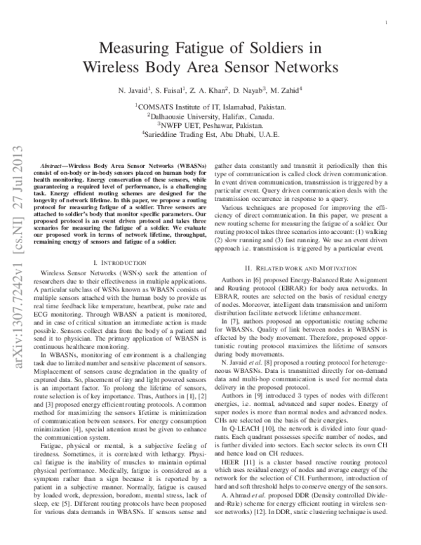 (PDF) Measuring Fatigue of Soldiers in Wireless Body Area Sensor Networks
