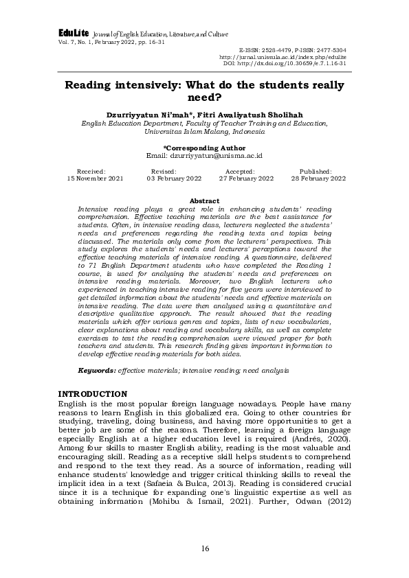 (PDF) Reading intensively: What do the students really need?