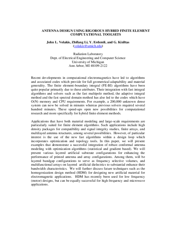 (PDF) Antenna design using rigorous hybrid finite element computational toolsets