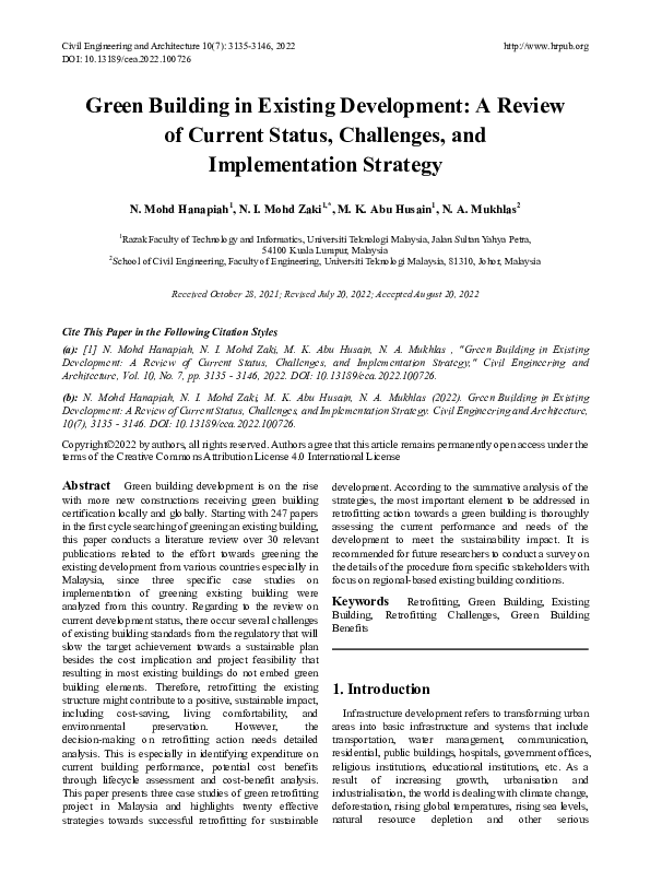 (PDF) Green Building in Existing Development: A Review of Current ...