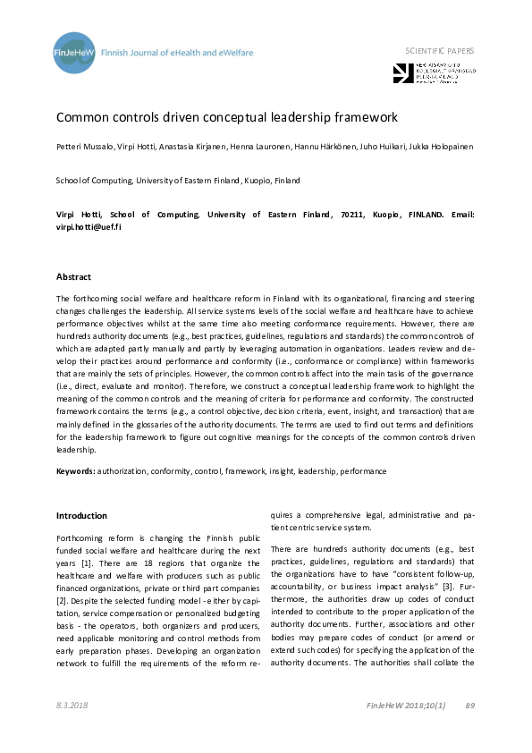 (PDF) Common controls driven conceptual leadership framework