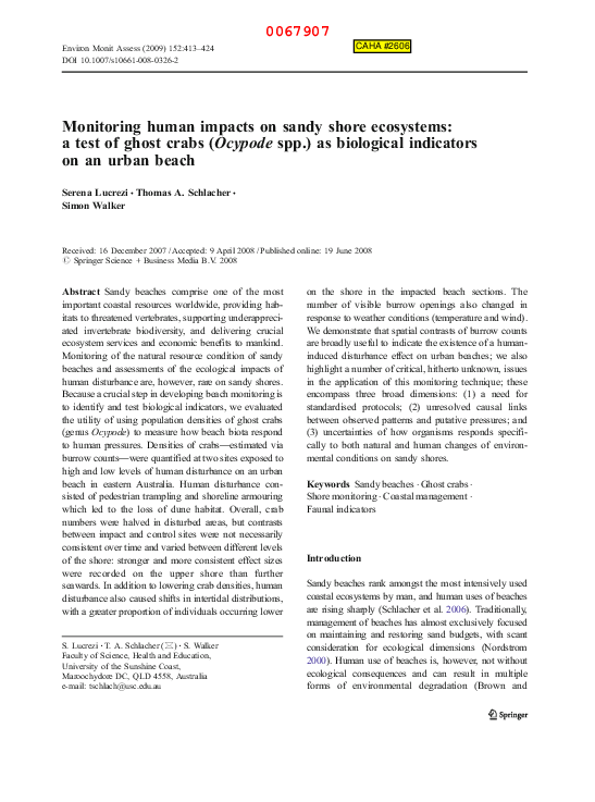 (PDF) Monitoring human impacts on sandy shore ecosystems: a test of ...