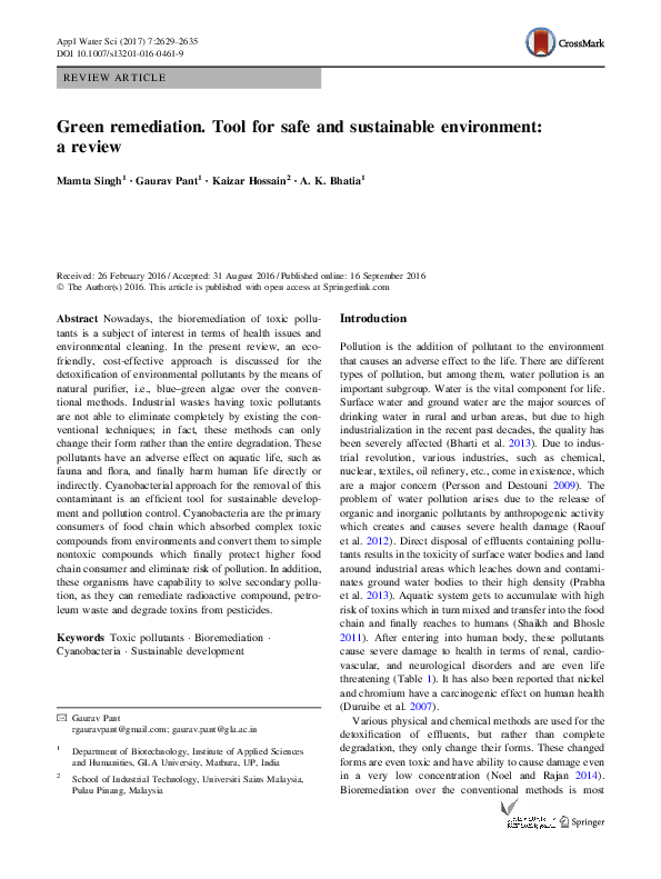 (PDF) Green remediation. Tool for safe and sustainable environment: a ...