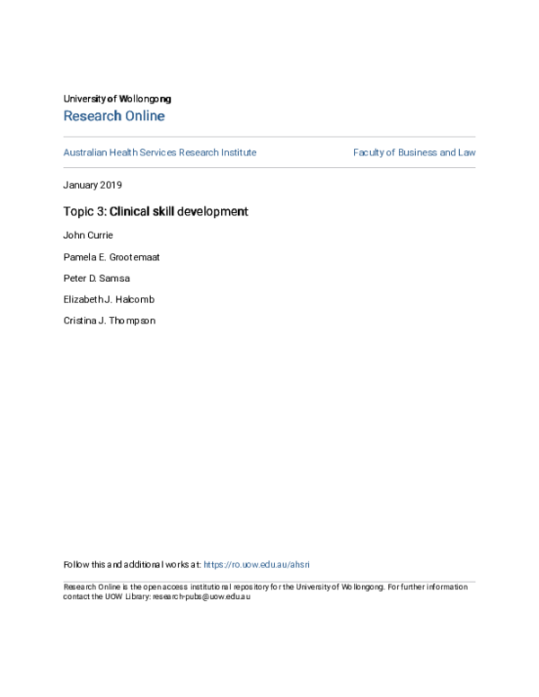 (PDF) Topic 3: Clinical skill development