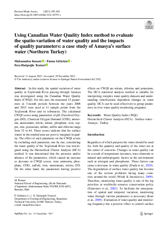 (PDF) Using Canadian Water Quality Index method to evaluate the spatio ...
