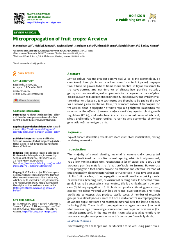 (PDF) Micropropagation of fruit crops: a review