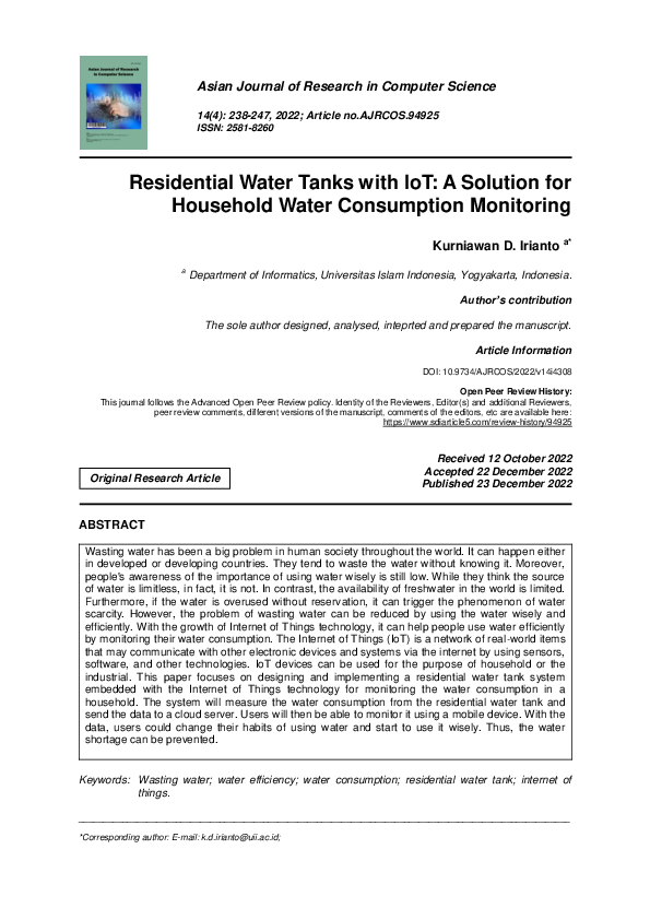 (PDF) Residential Water Tanks with IoT: A Solution for Household Water ...