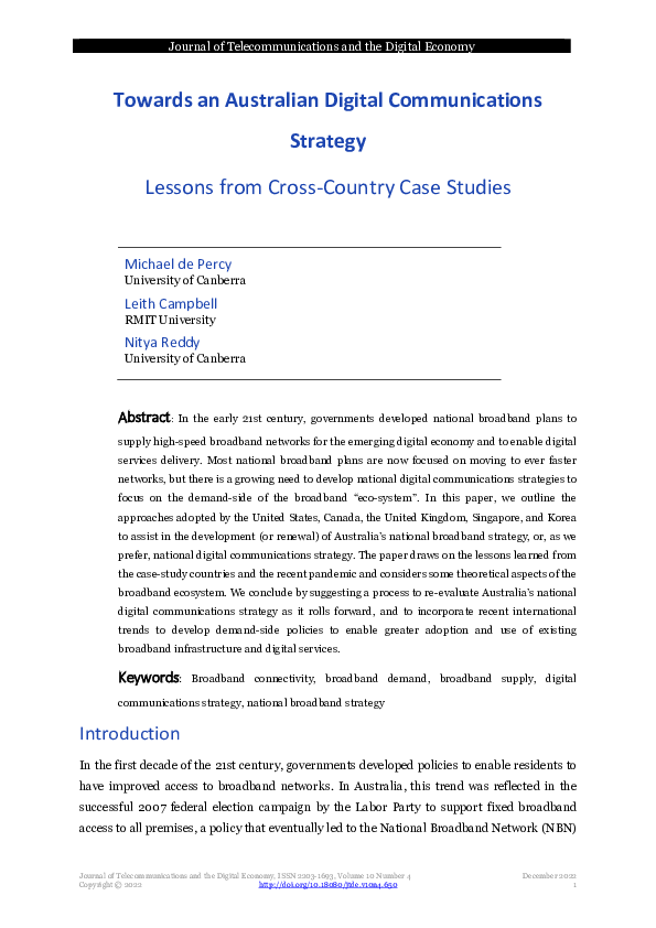 (PDF) Towards an Australian Digital Communications Strategy: Lessons from Cross-Country Case Studies