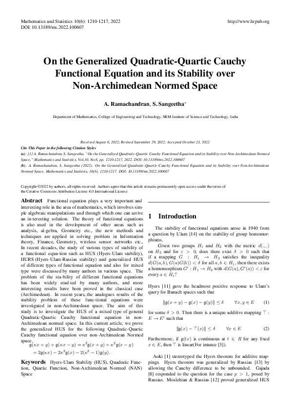 (PDF) On the Generalized Quadratic-Quartic Cauchy Functional Equation and its Stability over Non ...