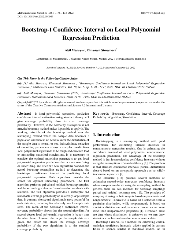 (PDF) Bootstrap-t Confidence Interval on Local Polynomial Regression ... (PDF) Bootstrap-t Confidence Interval on Local Polynomial Regression ...