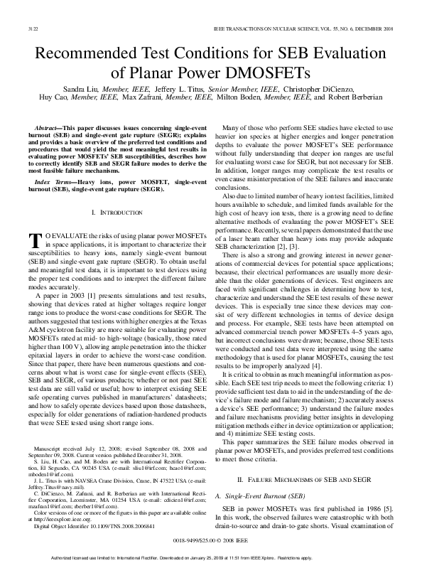 (PDF) Optimizing Test Conditions for Power MOSFET SEB