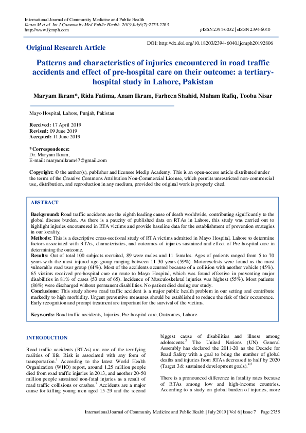 (PDF) Patterns and characteristics of injuries encountered in road ...