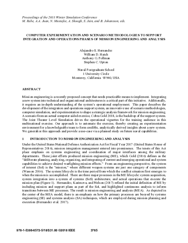 (PDF) Computer Experimentation and Scenario Methodologies to Support Integration and Operations ...