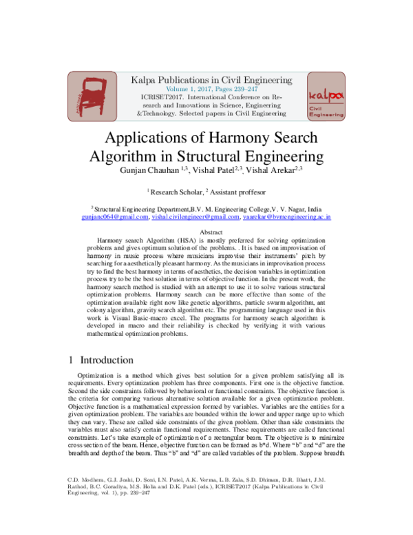 (PDF) Applications of Harmony Search Algorithm
