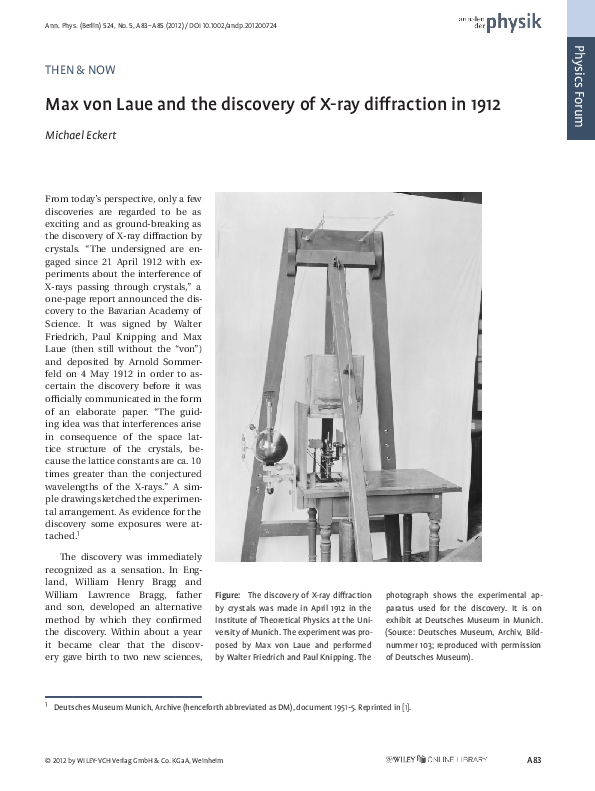 (PDF) Max von Laue and the discovery of X-ray diffraction in 1912