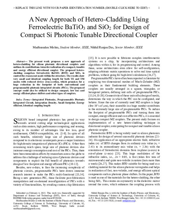 (PDF) A New Approach of Hetero-Cladding Using Ferroelectric BaTiO3 and SiO2 for Design of ...
