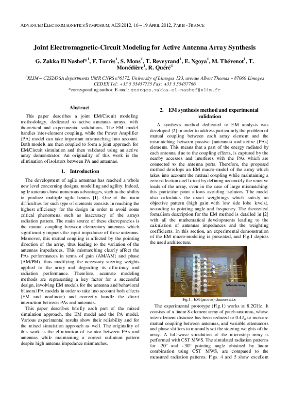 Pdf Joint Electromagnetic Circuit Modeling For Active Antenna Array Synthesis