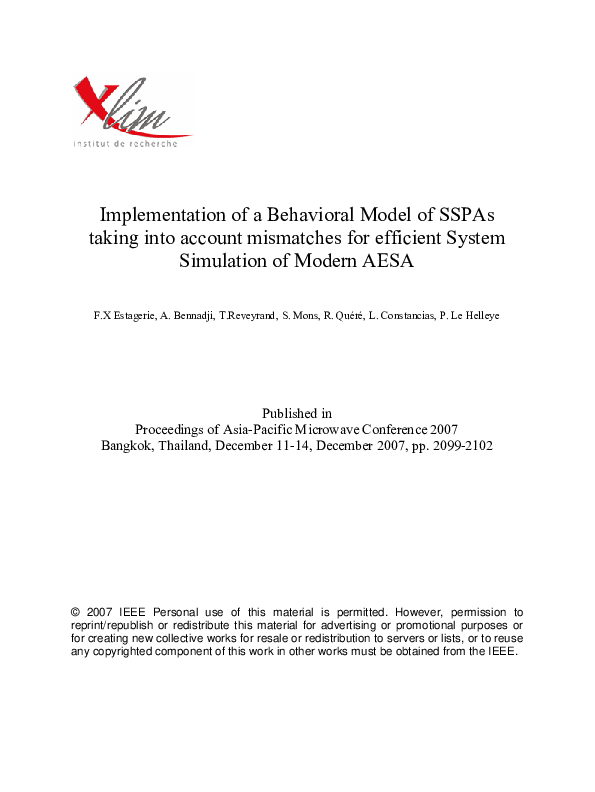 (PDF) Implementation of a Behavioral Model of SSPAs taking into account ...