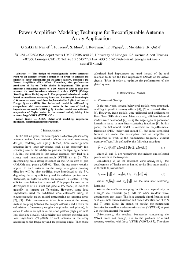 (PDF) Power amplifiers modeling technique for reconfigurable antenna ... (PDF) Power amplifiers modeling technique for reconfigurable antenna ...