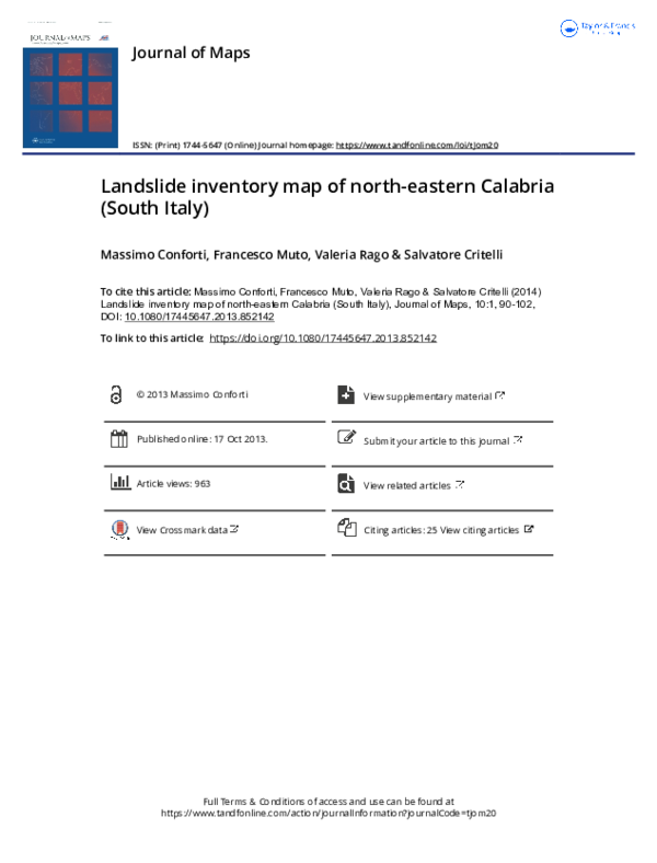 (PDF) Landslide inventory map of north-eastern Calabria (South Italy)