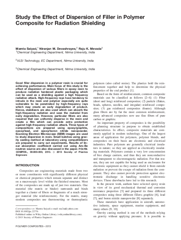 (PDF) Study the effect of dispersion of filler in polymer composite for ...