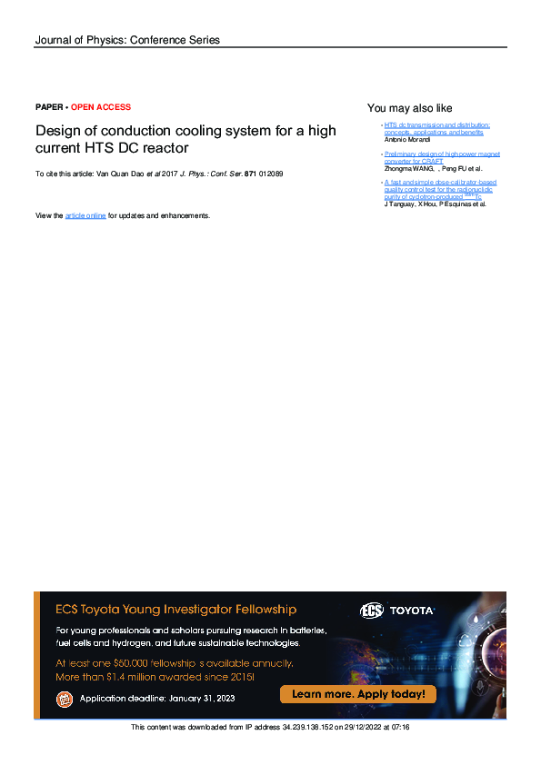 (PDF) Design of conduction cooling system for a high current HTS DC reactor