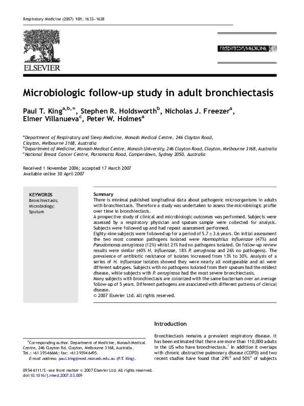 (PDF) Microbiologic follow-up study in adult bronchiectasis