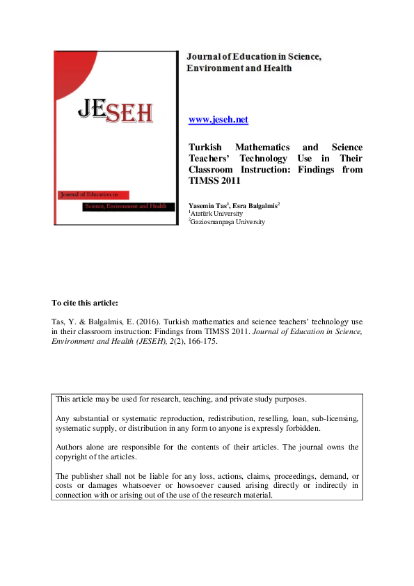 (PDF) Turkish Mathematics and Science Teachers’ Technology Use in Their ...
