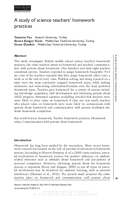 (PDF) A Study of Science Teachers' Homework Practices