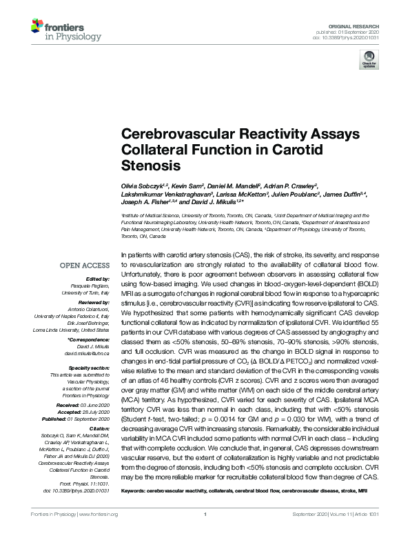 (PDF) Cerebrovascular Reactivity Assays Collateral Function in Carotid ...