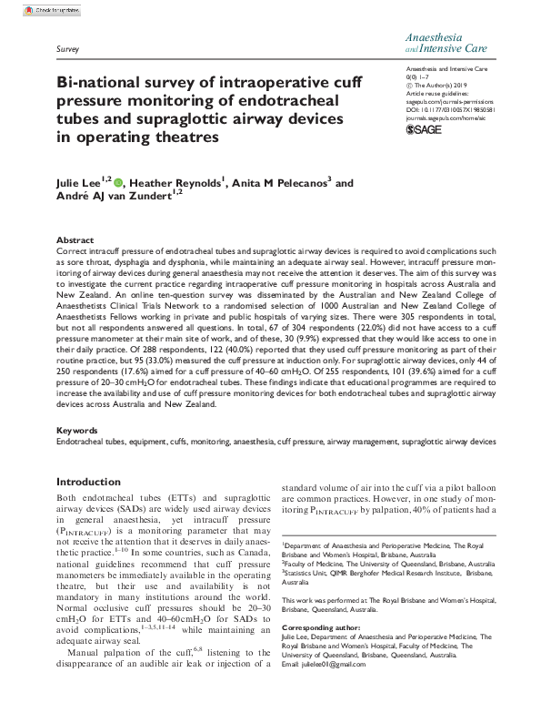 (PDF) Bi-national survey of intraoperative cuff pressure monitoring of ...