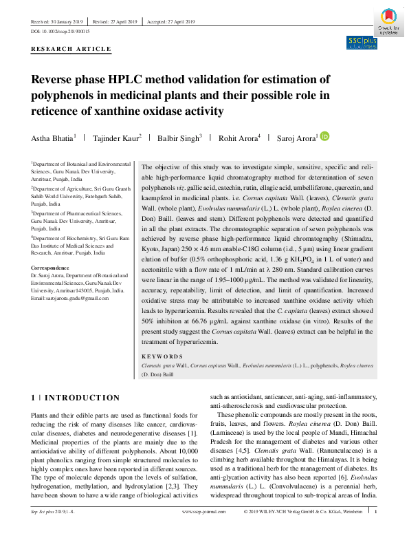 (PDF) Reverse phase HPLC method validation for estimation of polyphenols in medicinal plants and ...