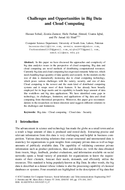 (PDF) Challenges and Opportunities in Big Data and Cloud Computing
