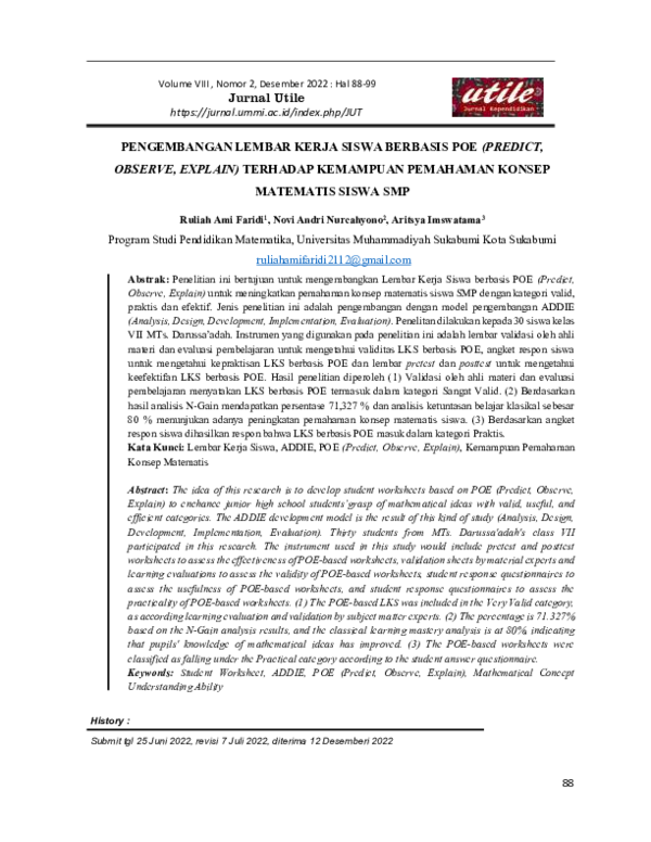 (PDF) Pengembangan Lembar Kerja Siswa Berbasis Poe (Predict, Observe, Explain) Terhadap ...