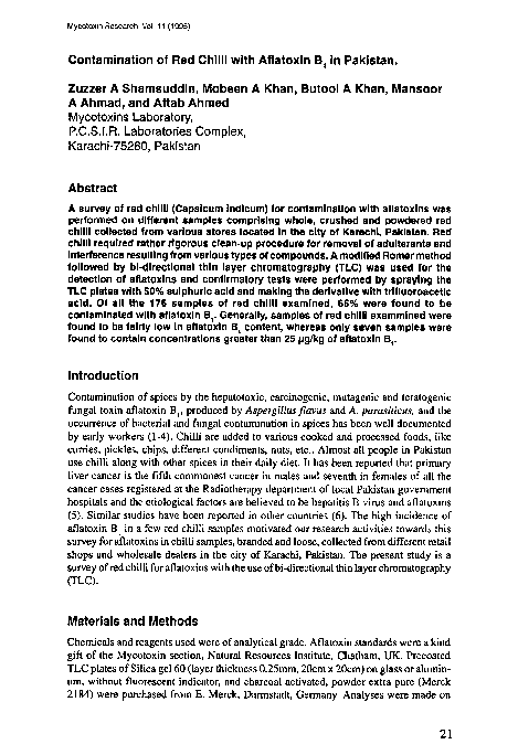 (PDF) Contamination of Red Chilli with Aflatoxin B1 in Pakistan