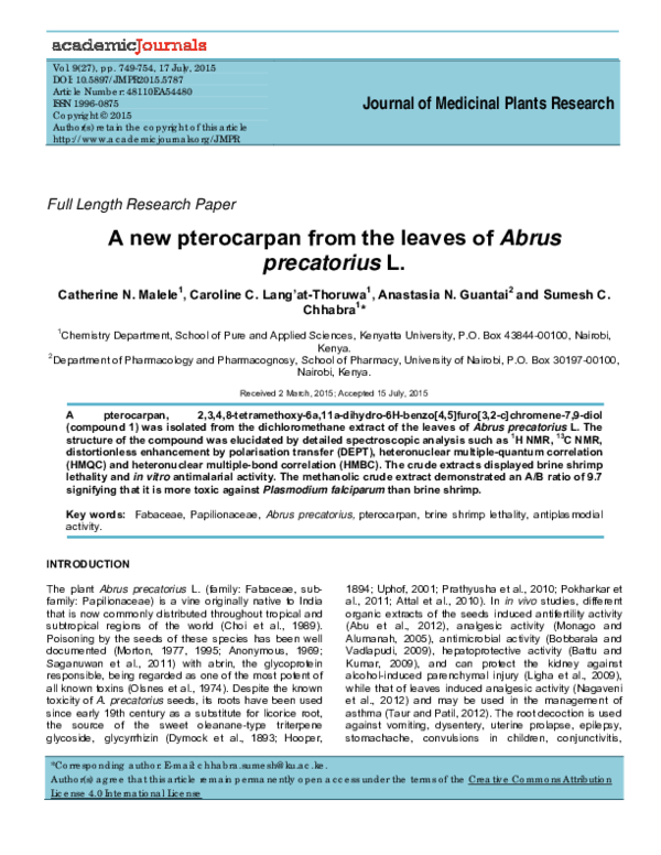 (PDF) A new pterocarpan from the leaves of Abrus precatorius L