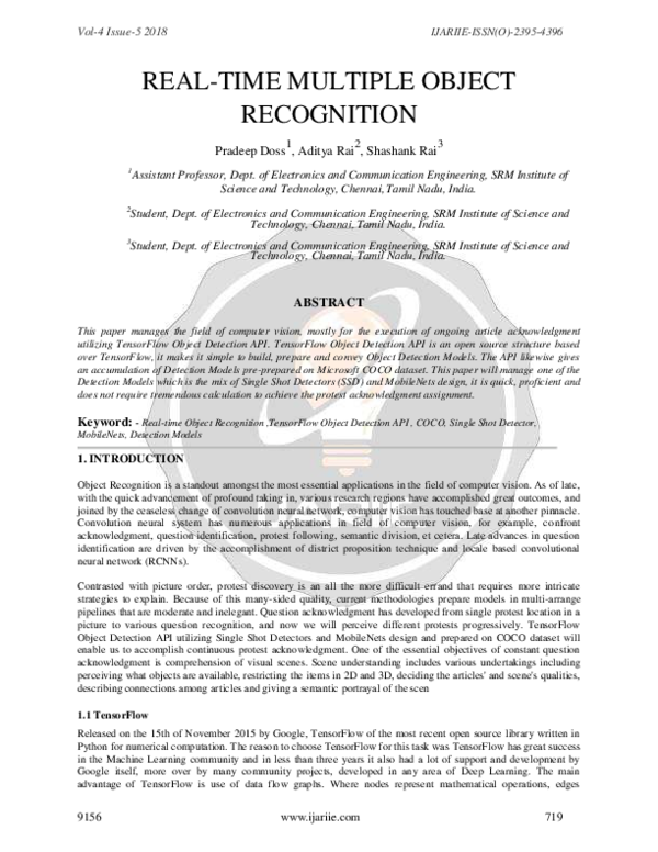 Pdf Real Time Multiple Object Recognition Aditya Rai