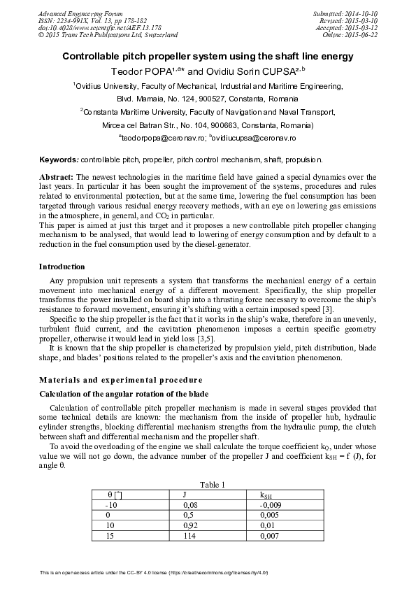 (PDF) Controllable Pitch Propeller System Using the Shaft Line Energy