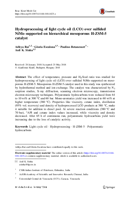 (PDF) Hydroprocessing of light cycle oil (LCO) over sulfided NiMo supported on hierarchical ...