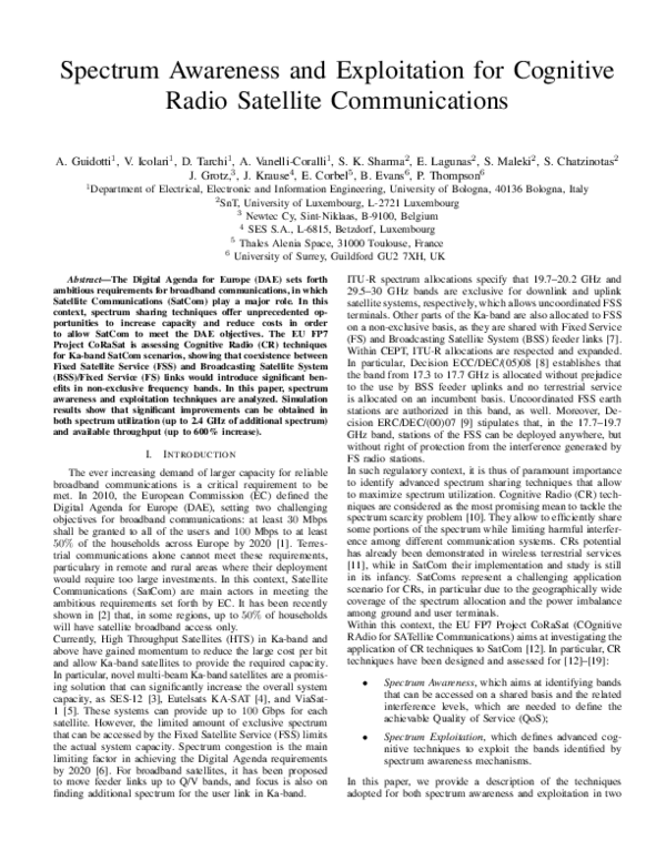 (PDF) Spectrum awareness and exploitation for Cognitive Radio Satellite ...