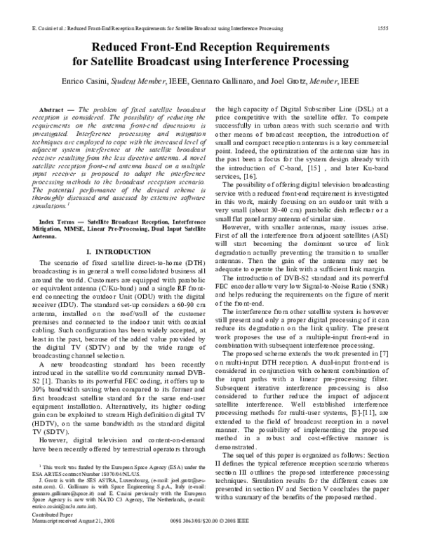 (PDF) Reduced front-end reception requirements for satellite broadcast ...