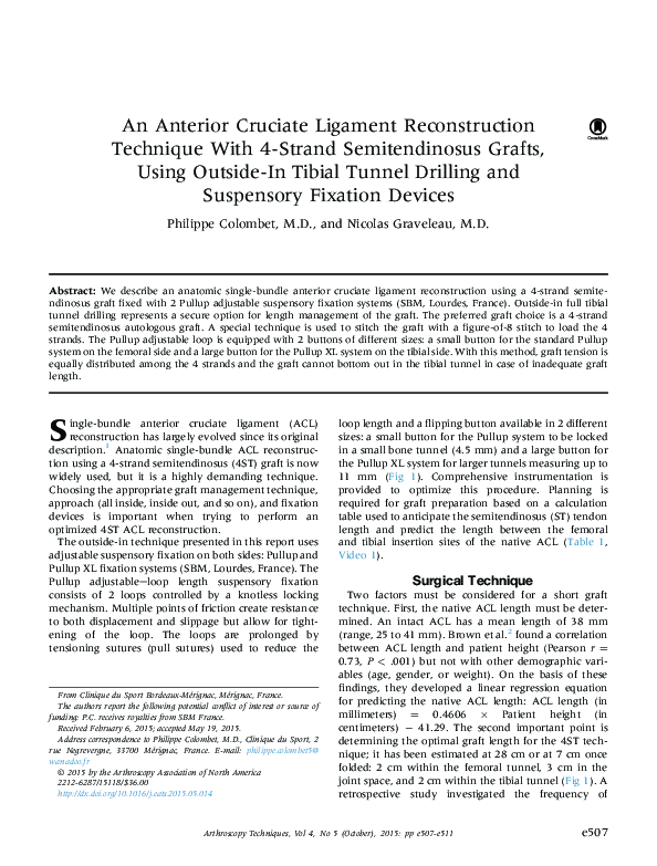 (PDF) An Anterior Cruciate Ligament Reconstruction Technique With 4 ...
