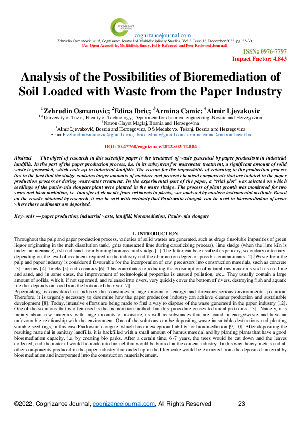 (PDF) Analysis of the Possibilities of Bioremediation of Soil Loaded ...