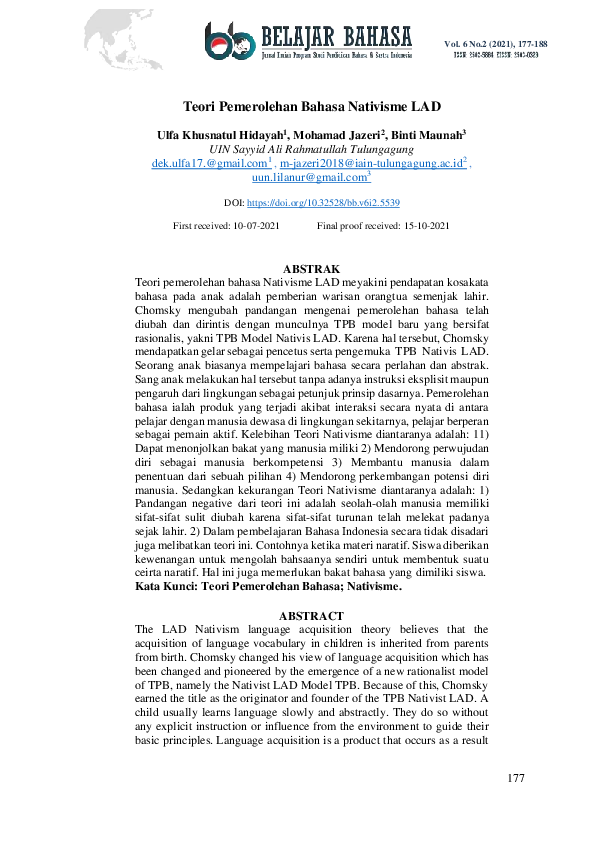 (PDF) Teori Pemerolehan Bahasa Nativisme LAD