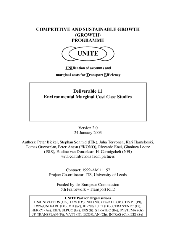 (PDF) 5th Framework – Transport RTD UNITE Partner Organisations | Riccardo Enei - Academia.edu