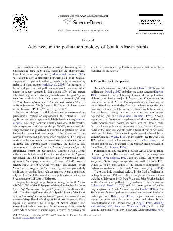 (PDF) Advances in the pollination biology of South African plants