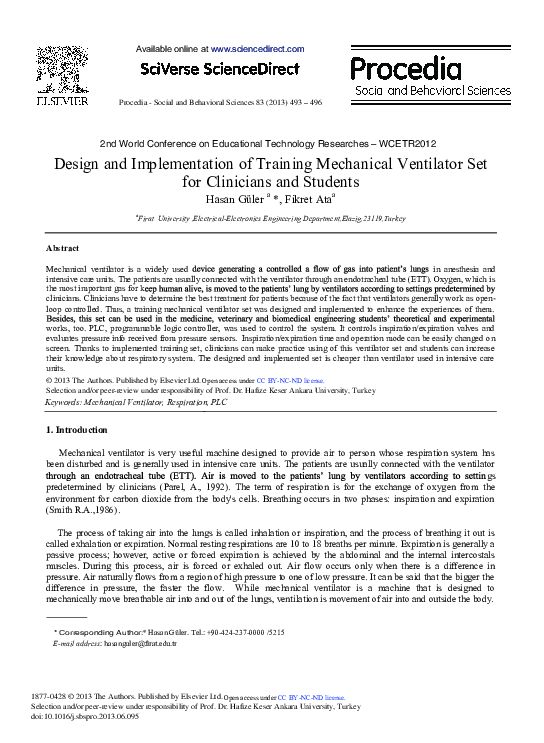 (PDF) Design and Implementation of Training Mechanical Ventilator Set ...