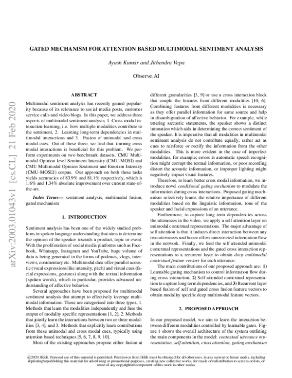 (PDF) Gated Mechanism for Attention Based Multi Modal Sentiment Analysis (PDF) Gated Mechanism for Attention Based Multi Modal Sentiment Analysis